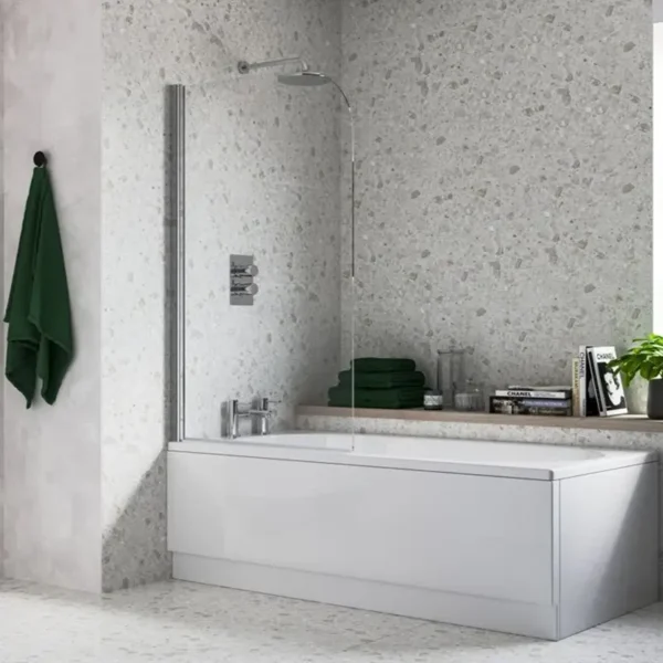 Eco Bathrooms 800x1400mm Radius Bath Screen 6mm Toughened Glass Chrome ...