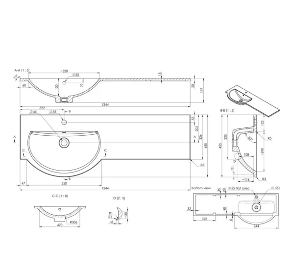 Eco Bathrooms Standard Round One-Piece Resin Worktop & Basin with ...