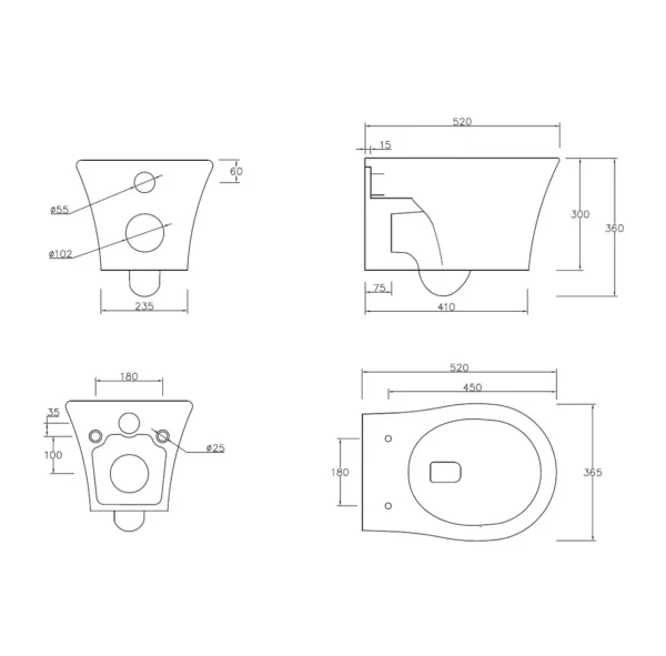 Eco Bathrooms Vittorio Rimless Wall Hung WC with Soft Close Seat ...
